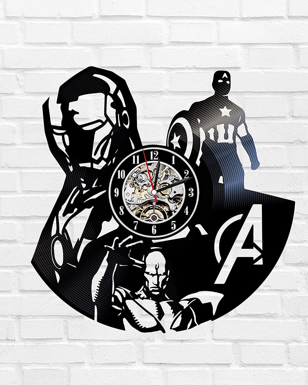 Iron Man Vinyl Record Laser Cut Wall Clock Marvels Gifts for Kids Superhero Artwork Comic Books ...