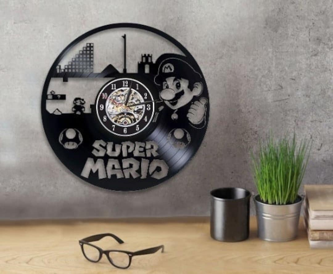 Super Mario Vinyl Record Silent Wall Clock Large Wall Art for Game Room ...