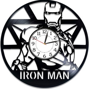Iron Man Vinyl Record Round Wall Clock Marvels Artwork Superhero Gifts for Kids Comic Books Wall ...
