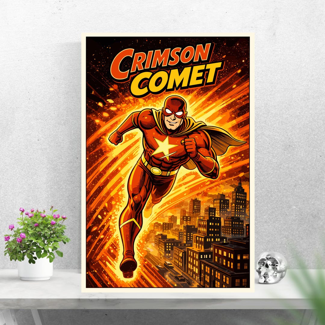 Super Hero Retro Poster/vintage Comic Wall Art/comic Book/red Super ...