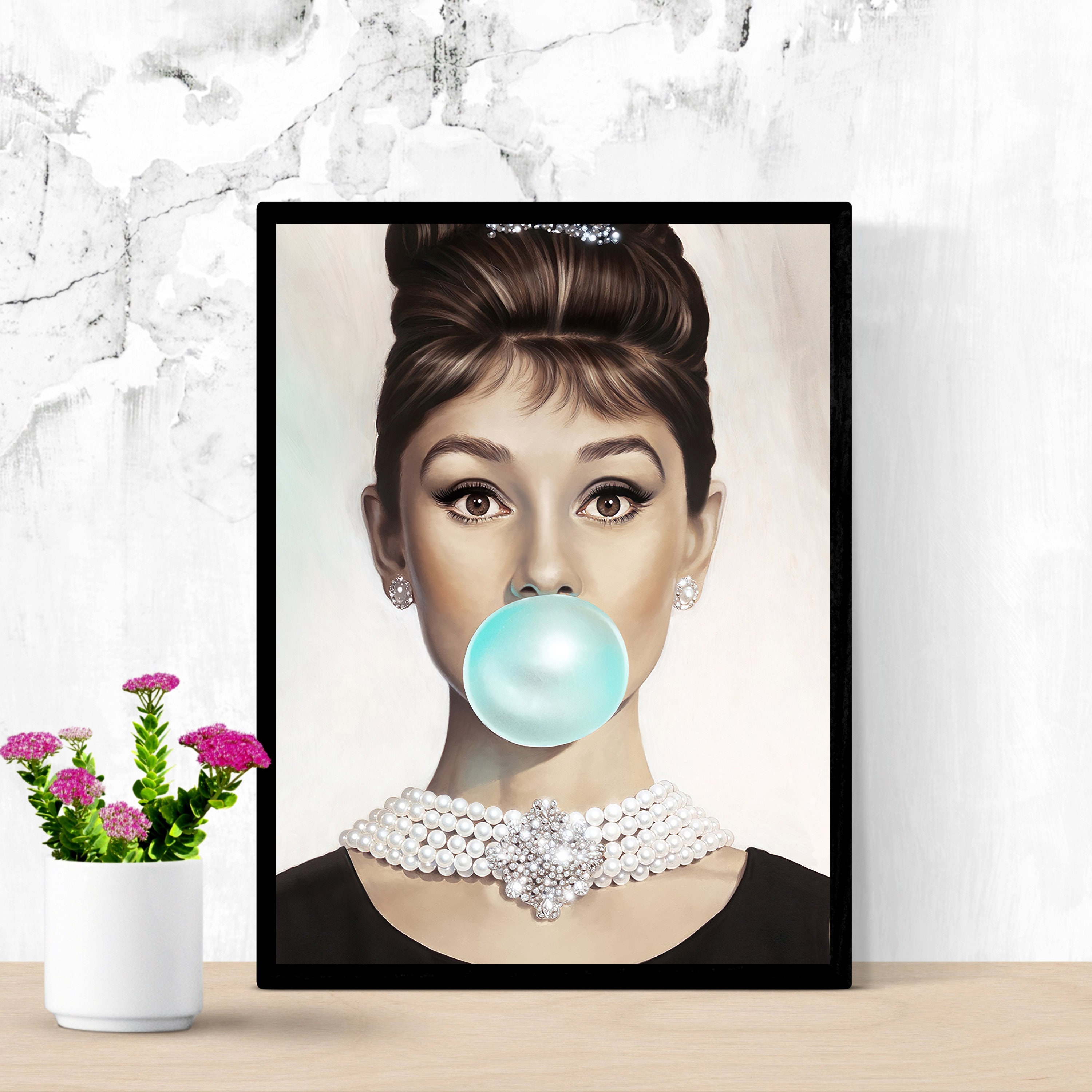 Audrey Hepburn Poster/audrey Hepburn Print/audrey Hepburn Bubble Gum ...