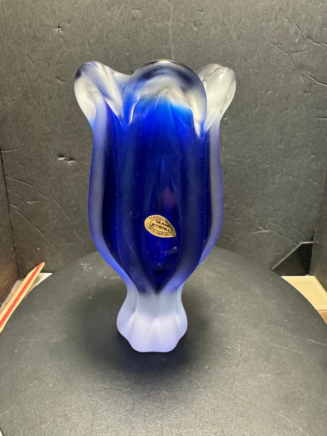 Vintage Romania Crystal Cobalt Blue Frosted Vase 6 1/2” - Etsy