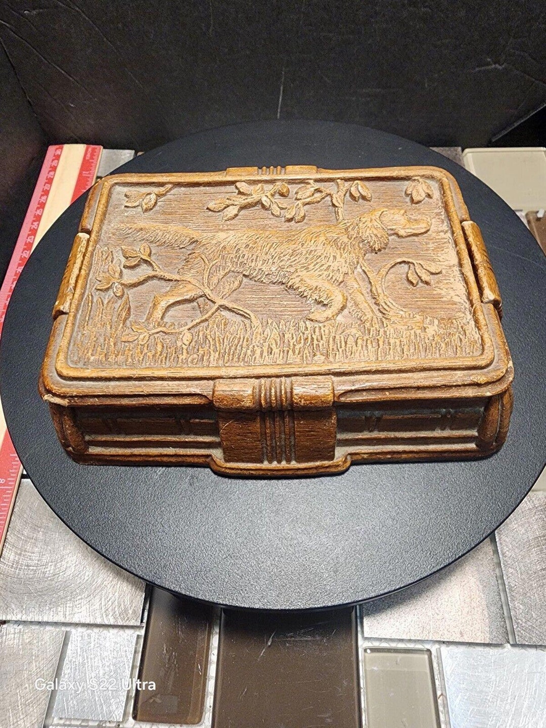 Vintage, Syroco Wood, Trinket, Jewelry Box, Fishing and Stream Scene ...