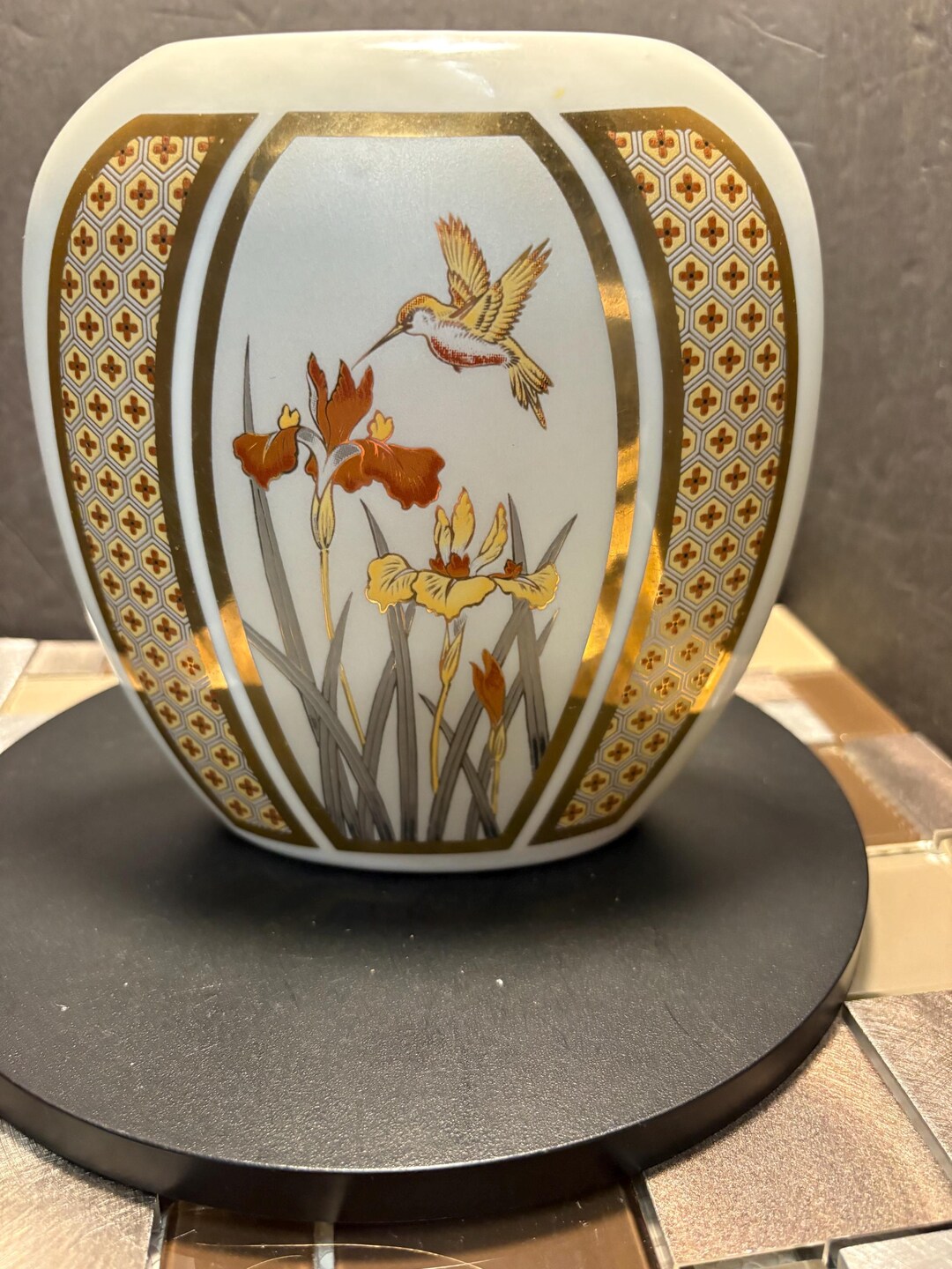 Vintage Japanese Hummingbird Floral Gold Painted Porcelain Vase, 6"x6 ...