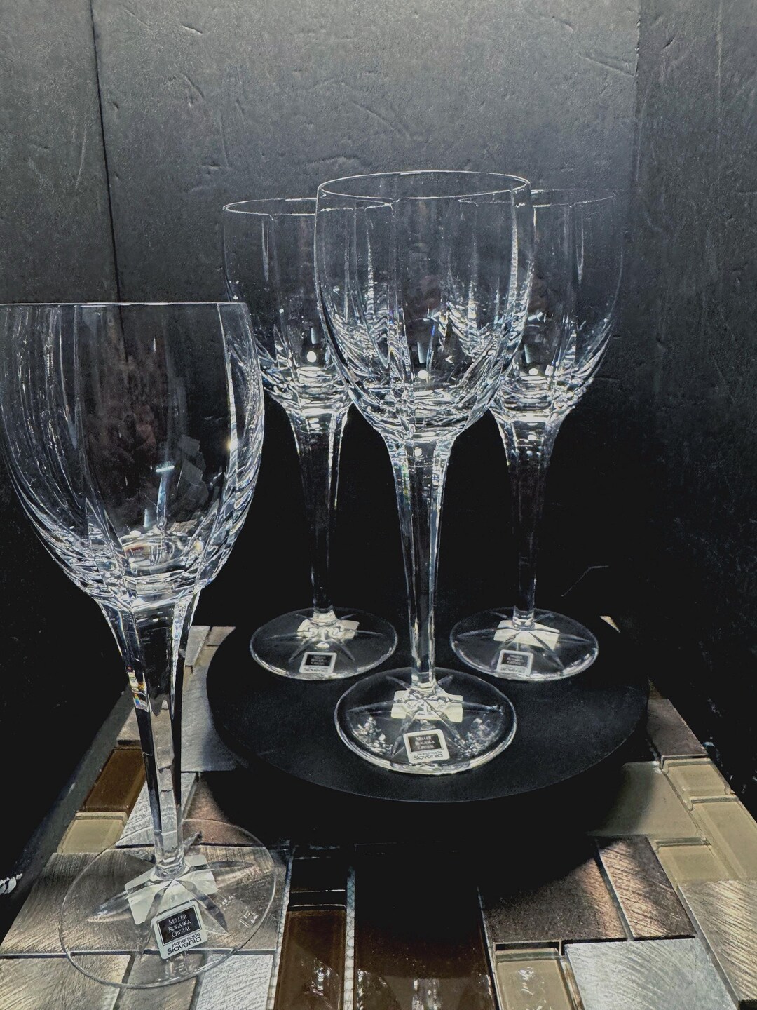 Miller Rogaska Infinity Crystal Wine Glasses or Goblets With Platinum ...