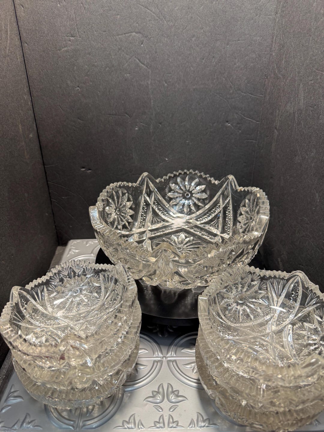 Vintage Set of American Cut Crystal Bowl With Hobstar Pattern and 6 ...