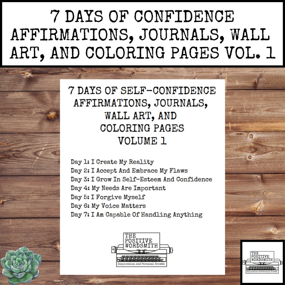 7 Days of Self-confidence Affirmations, Journals, Wall Art, and ...