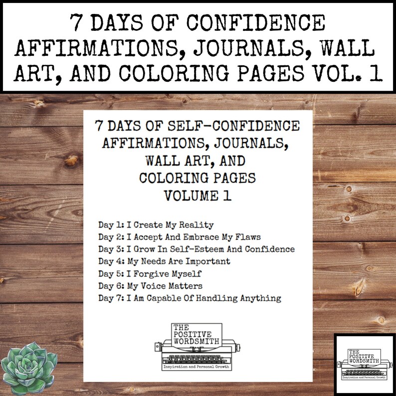 7 Days of Self-confidence Affirmations, Journals, Wall Art, and ...