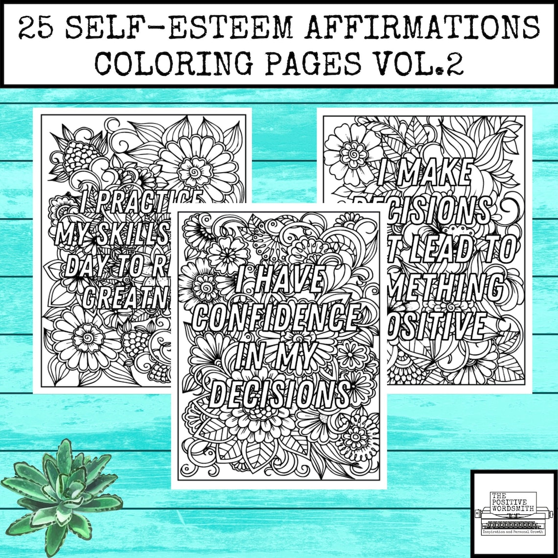 25 Self-esteem Affirmation Coloring Pages Volume 2, Inspirational ...