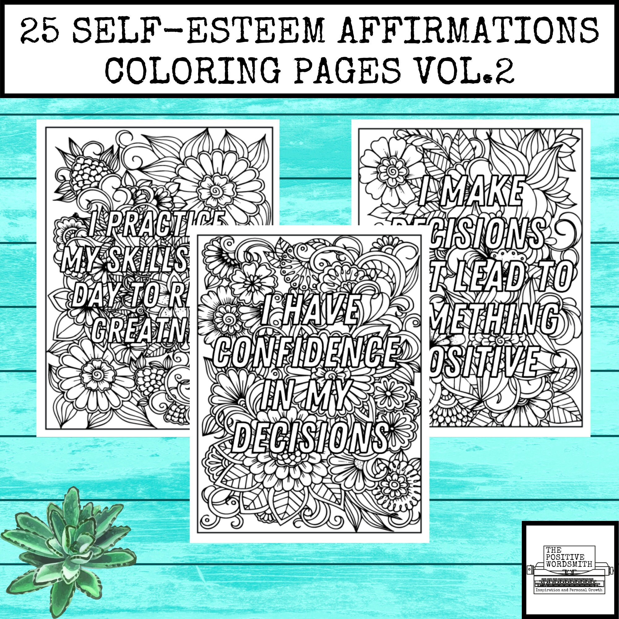 25 Self-esteem Affirmation Coloring Pages Volume 2, Inspirational ...