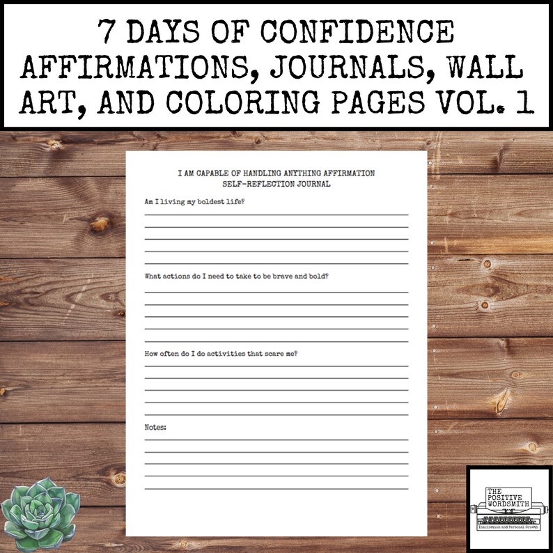 7 Days of Self-confidence Affirmations, Journals, Wall Art, and ...