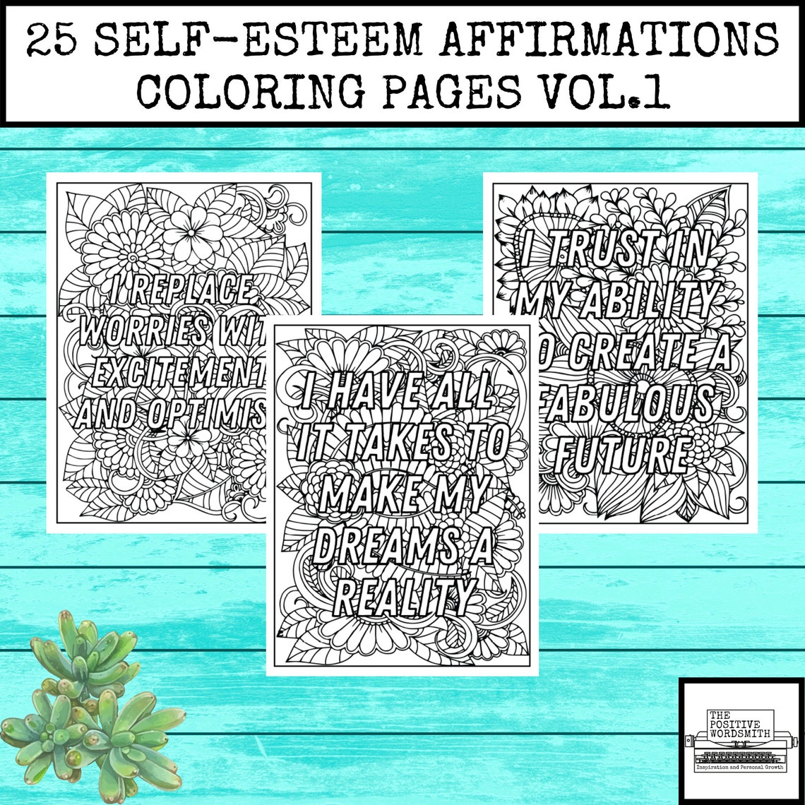 25 Self-esteem Affirmation Coloring Pages Volume 1, Inspirational ...