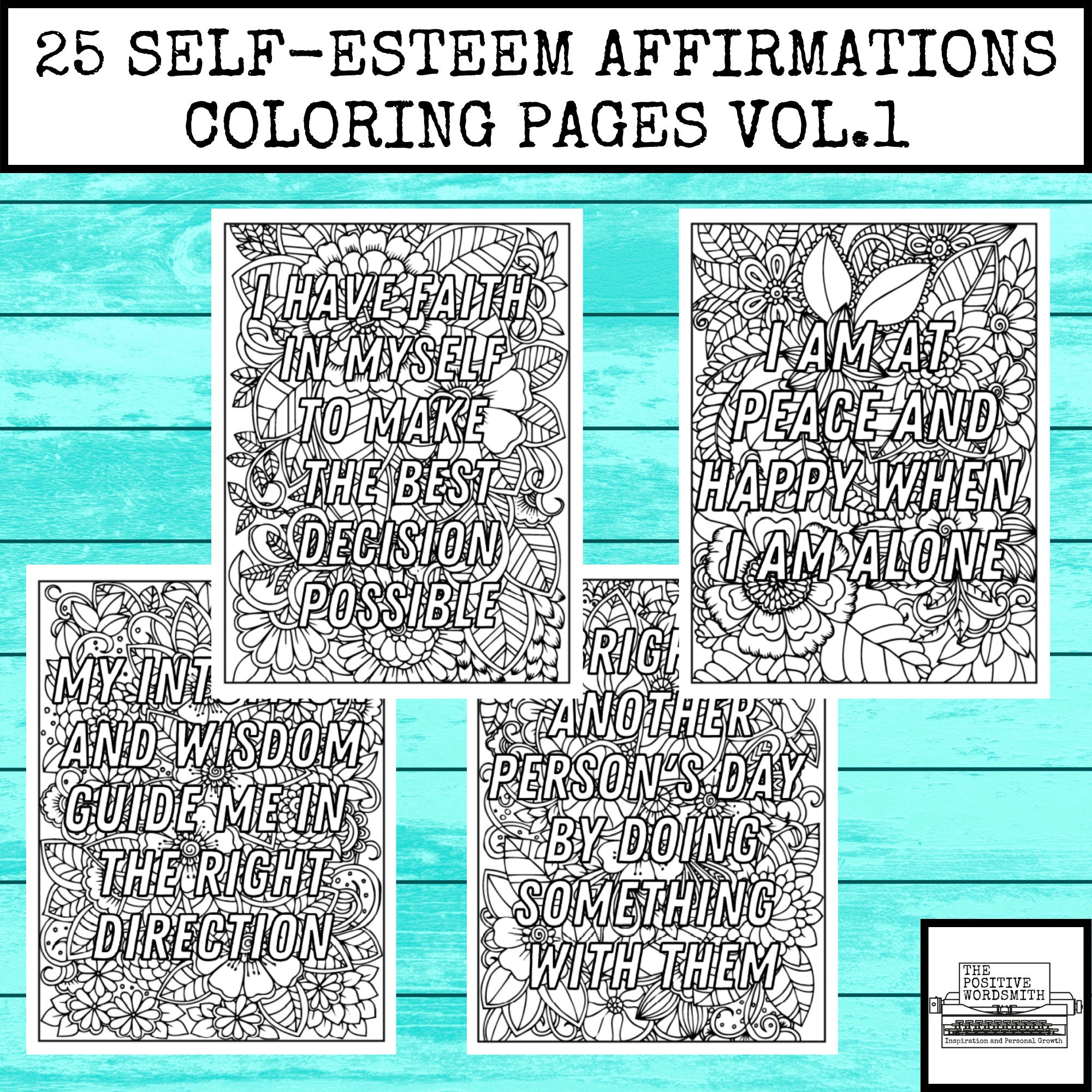 25 Self-esteem Affirmation Coloring Pages Volume 1, Inspirational ...