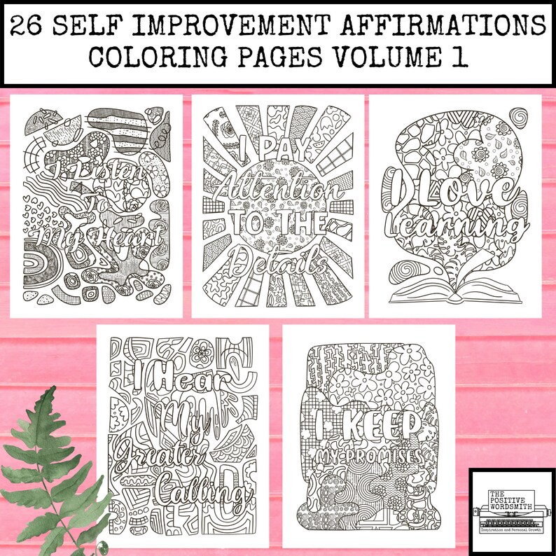 26 Self Improvement Affirmations Coloring Pages Volume 1, Inspirational ...