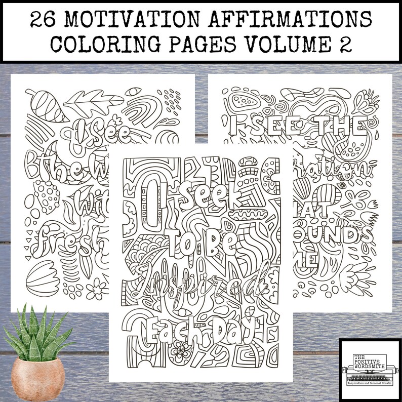 26 Motivation Affirmations Coloring Pages Volume 2, Inspirational ...