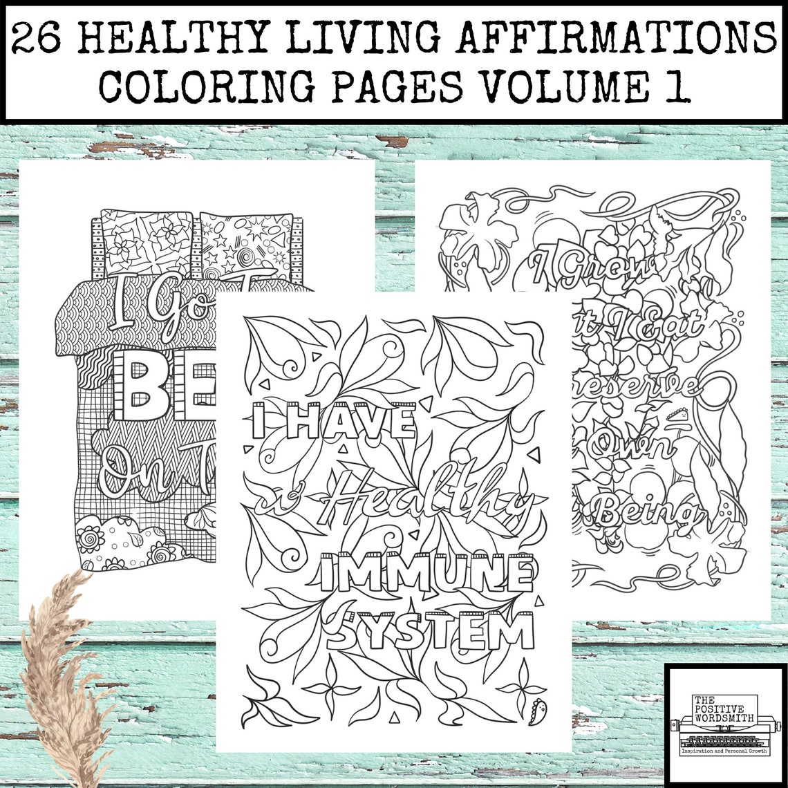 26 Healthy Living Affirmations Coloring Pages Volume 1, Inspirational ...