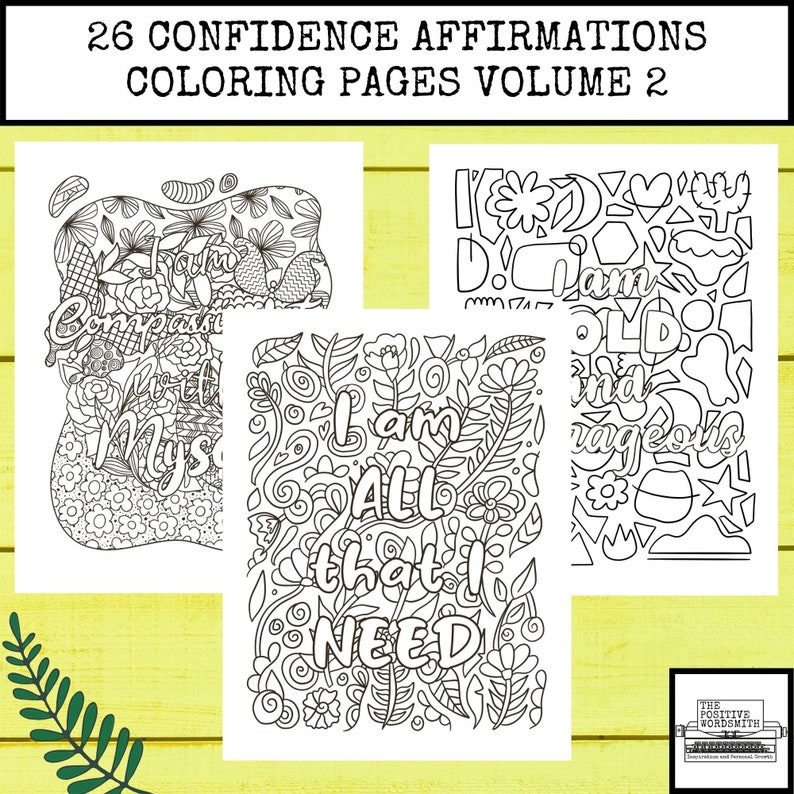 26 Confidence Affirmations Coloring Pages Volume 2, Inspirational ...