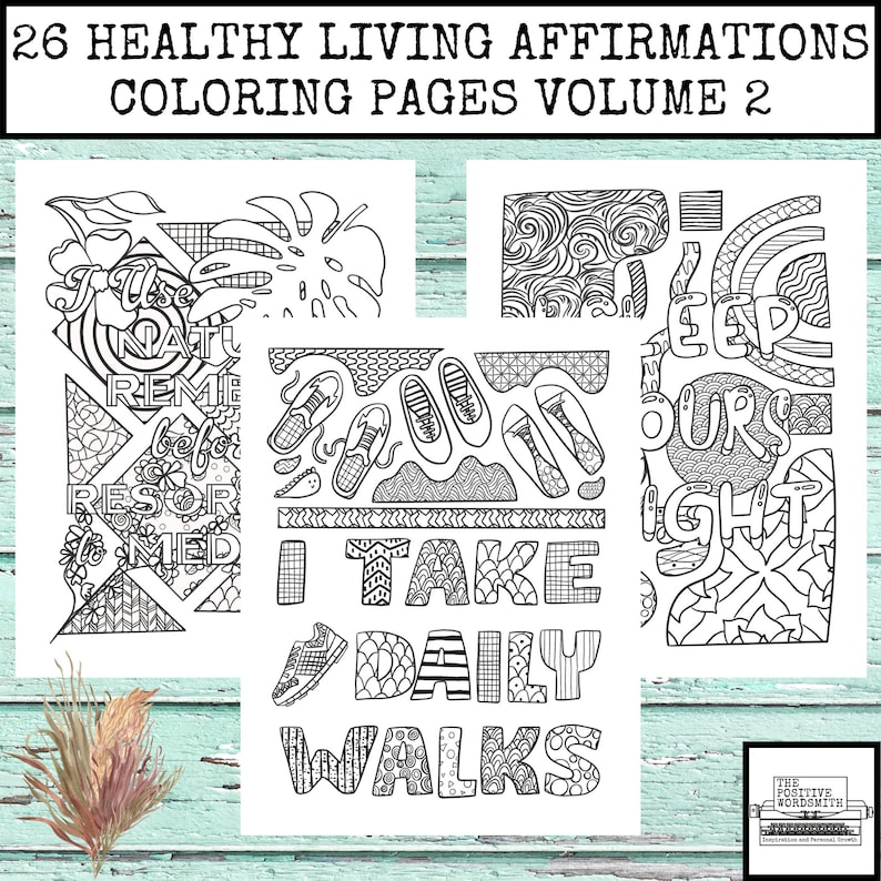 26 Healthy Living Affirmations Coloring Pages Volume 2, Inspirational ...