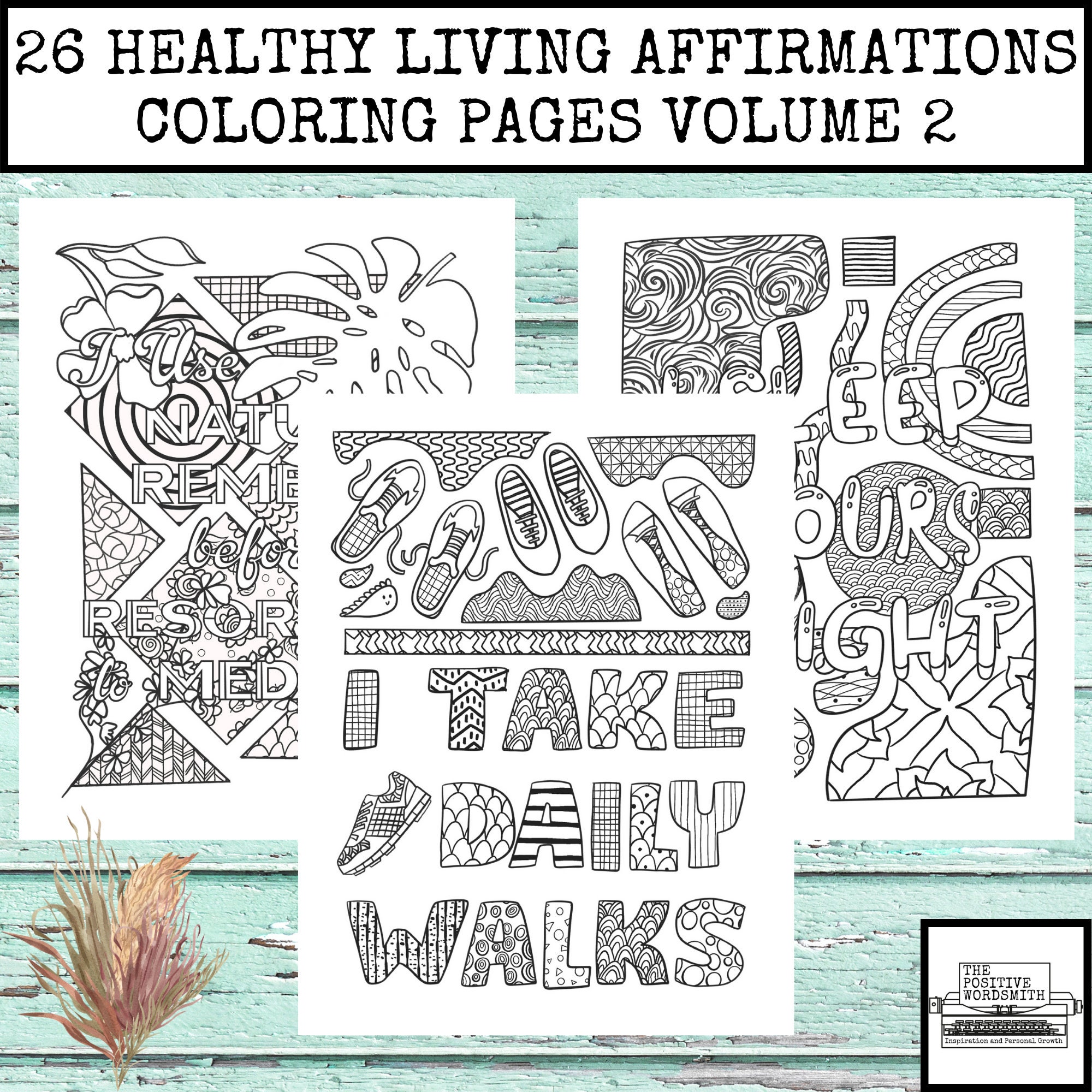 26 Healthy Living Affirmations Coloring Pages Volume 2, Inspirational ...