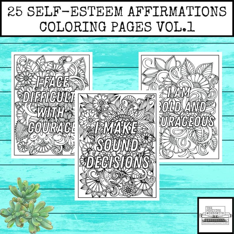 25 Self-esteem Affirmation Coloring Pages Volume 1, Inspirational ...