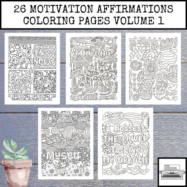 26 Motivation Affirmations Coloring Pages Volume 1, Inspirational ...