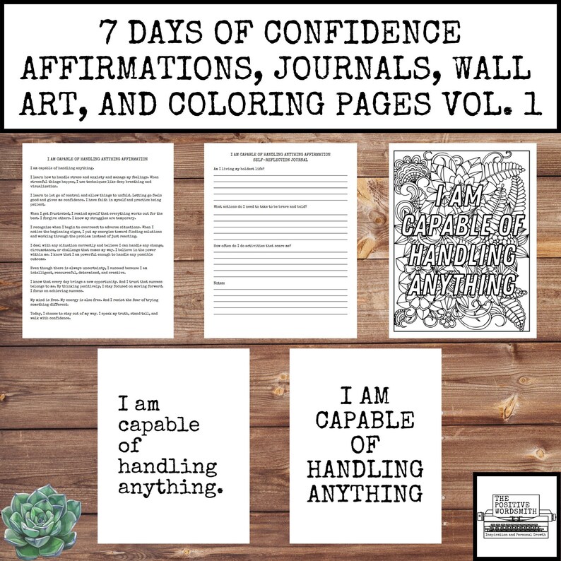 7 Days of Self-confidence Affirmations, Journals, Wall Art, and ...