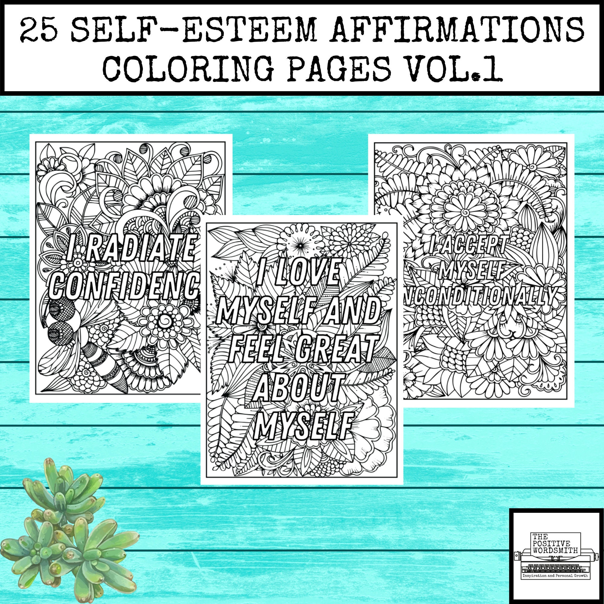 25 Self-esteem Affirmation Coloring Pages Volume 1, Inspirational ...
