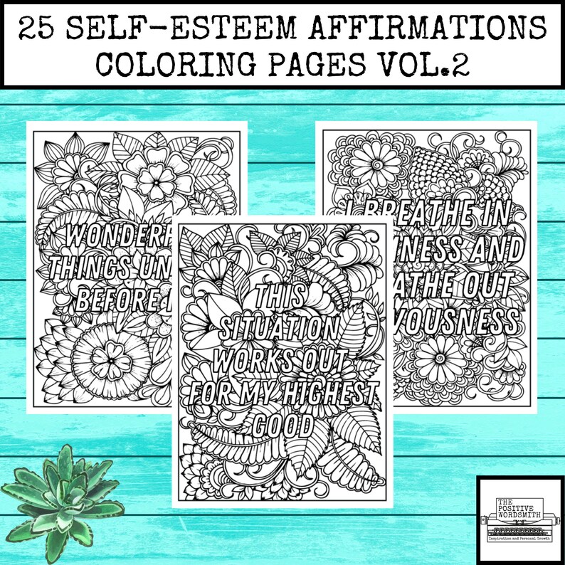 25 Self-esteem Affirmation Coloring Pages Volume 2, Inspirational ...