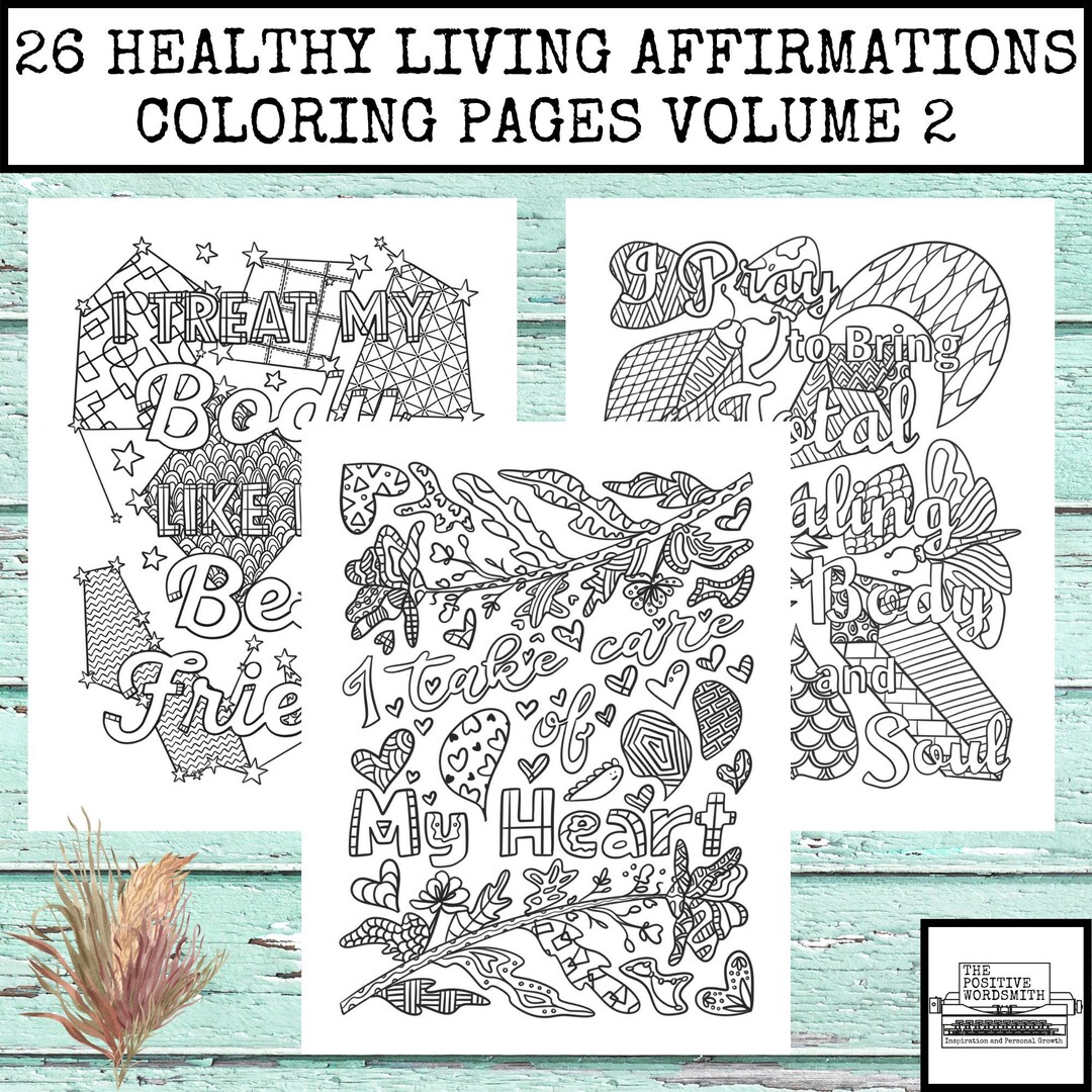 26 Healthy Living Affirmations Coloring Pages Volume 2, Inspirational ...