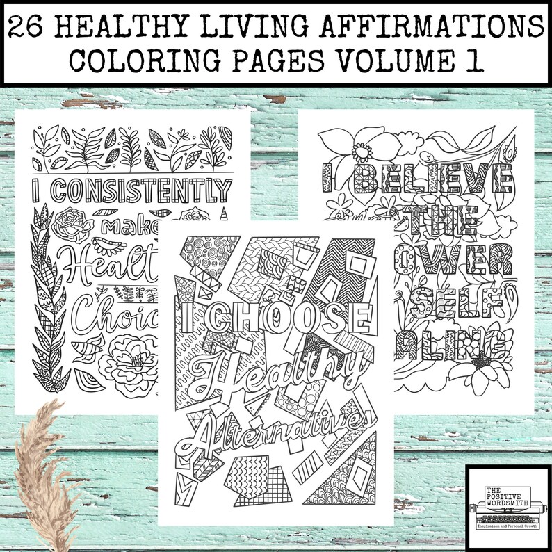 26 Healthy Living Affirmations Coloring Pages Volume 1, Inspirational ...