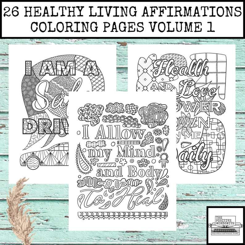 26 Healthy Living Affirmations Coloring Pages Volume 1, Inspirational ...