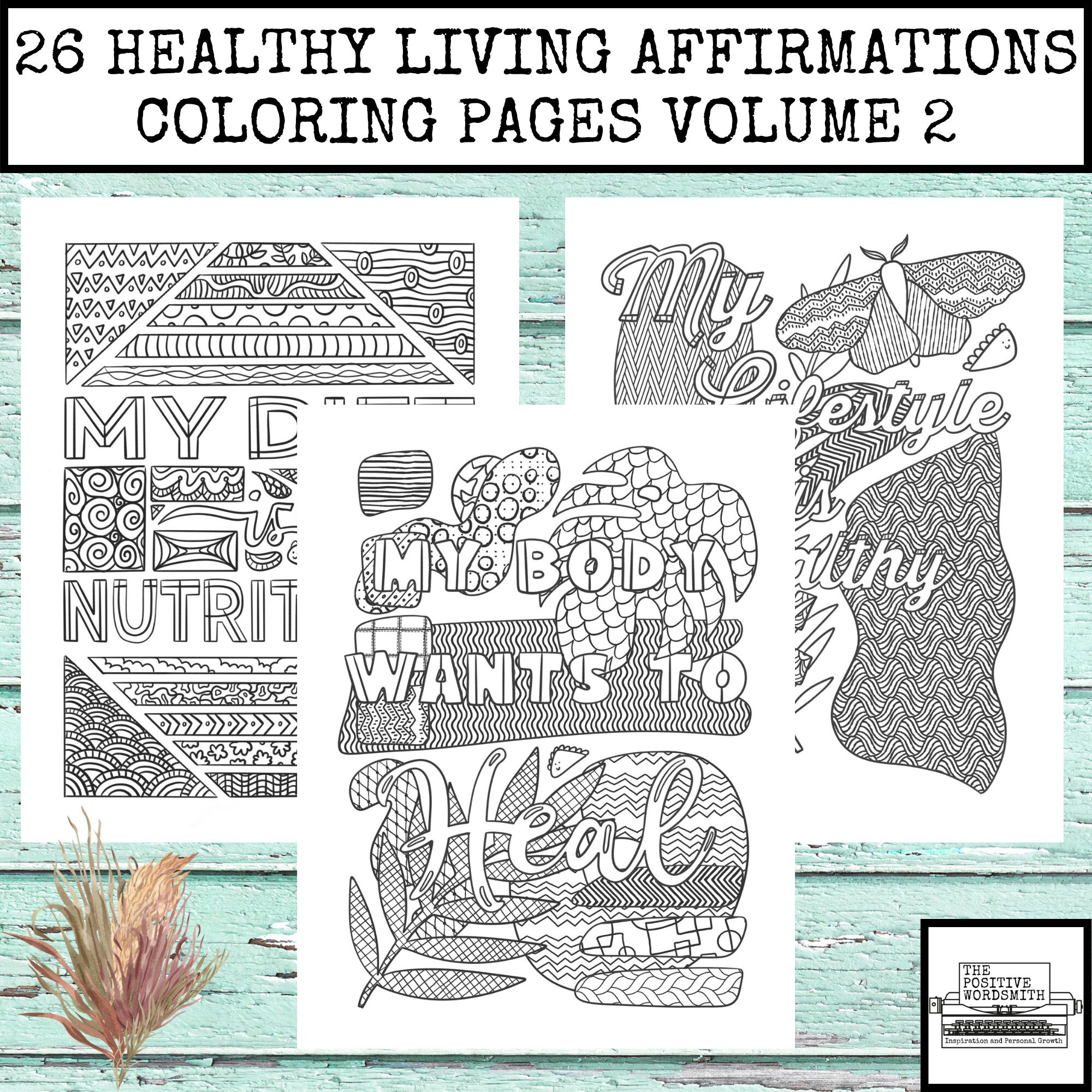 26 Healthy Living Affirmations Coloring Pages Volume 2, Inspirational ...
