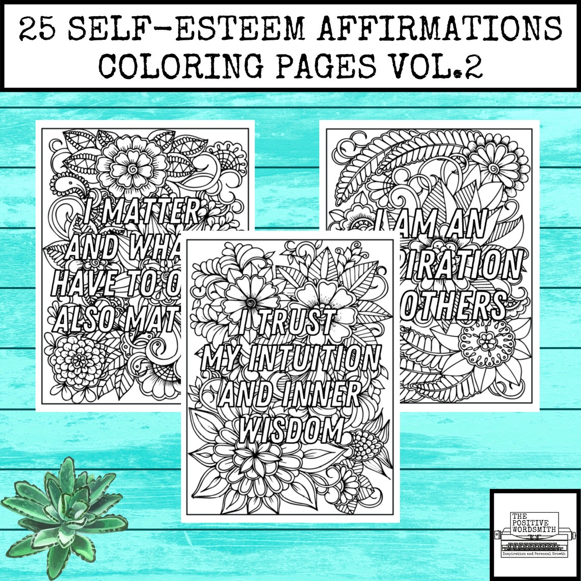 25 Self-esteem Affirmation Coloring Pages Volume 2, Inspirational ...