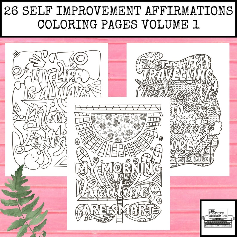 26 Self Improvement Affirmations Coloring Pages Volume 1, Inspirational ...
