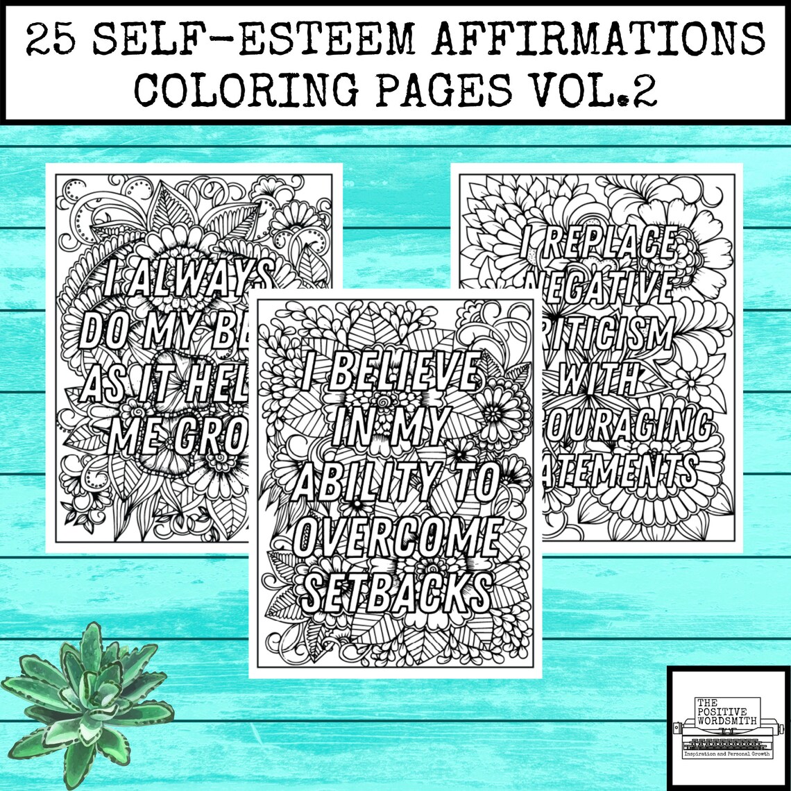 25 Self-esteem Affirmation Coloring Pages Volume 2, Inspirational ...
