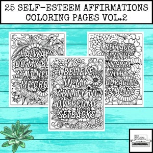 25 Self-esteem Affirmation Coloring Pages Volume 2, Inspirational ...