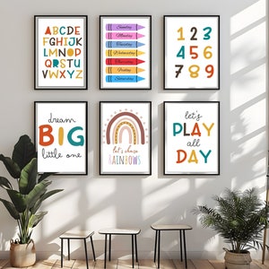 Nursery Art Set of 6 Prints, Rainbow Nursery Wall Art, Boho Nursery ...