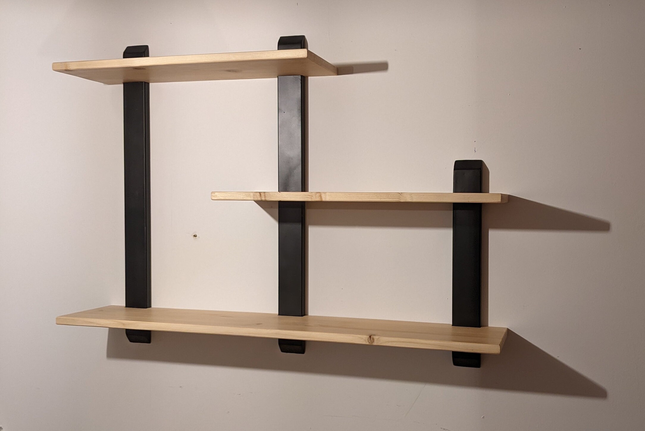 MODERN Industrial Shelving With Floating Shelves at Three Heights ...