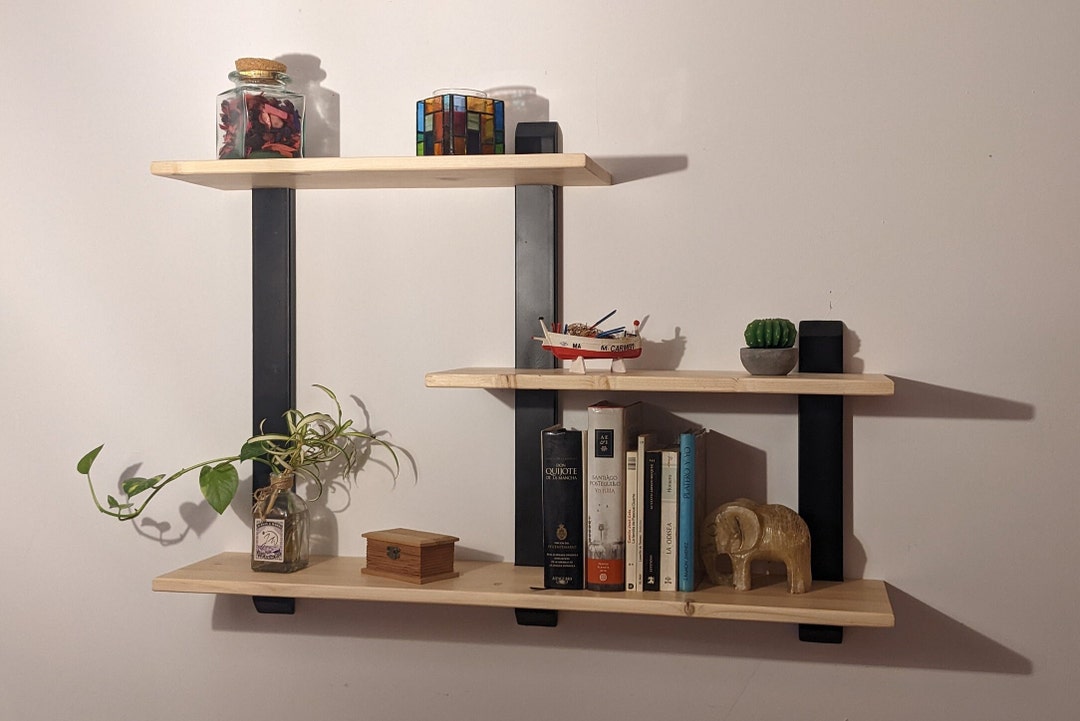 MODERN Industrial Shelving With Floating Shelves at Three Heights ...