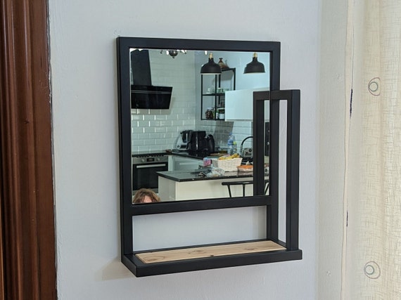 Industrial Mirror With Wooden Shelf Modern Metal Cube Mirror With Square Frame. Portrait Size for Hallway or Home Entryway Etsy