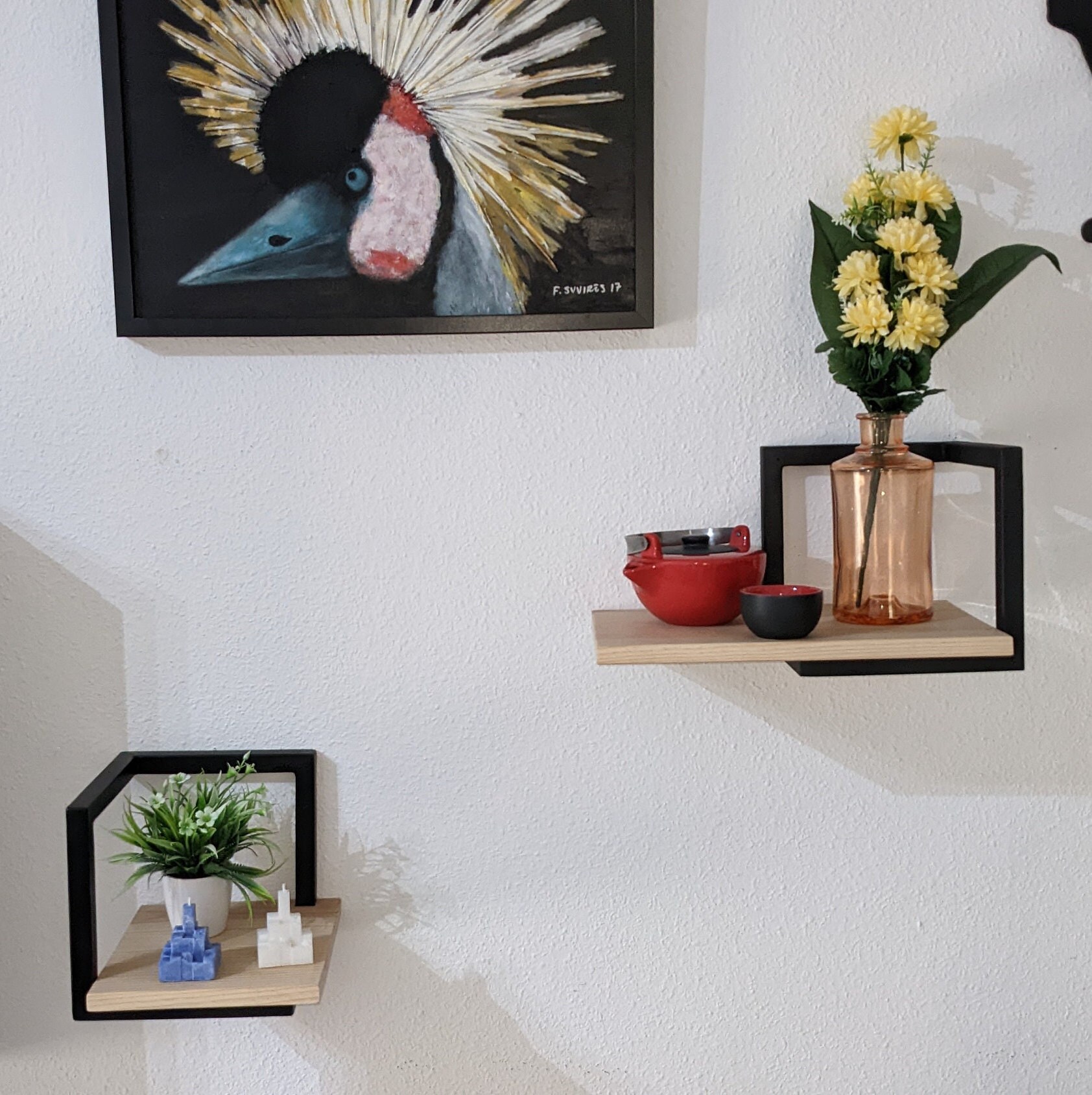 Small Decorative Industrial Wall Shelf, Stepped Cube-shaped Design ...