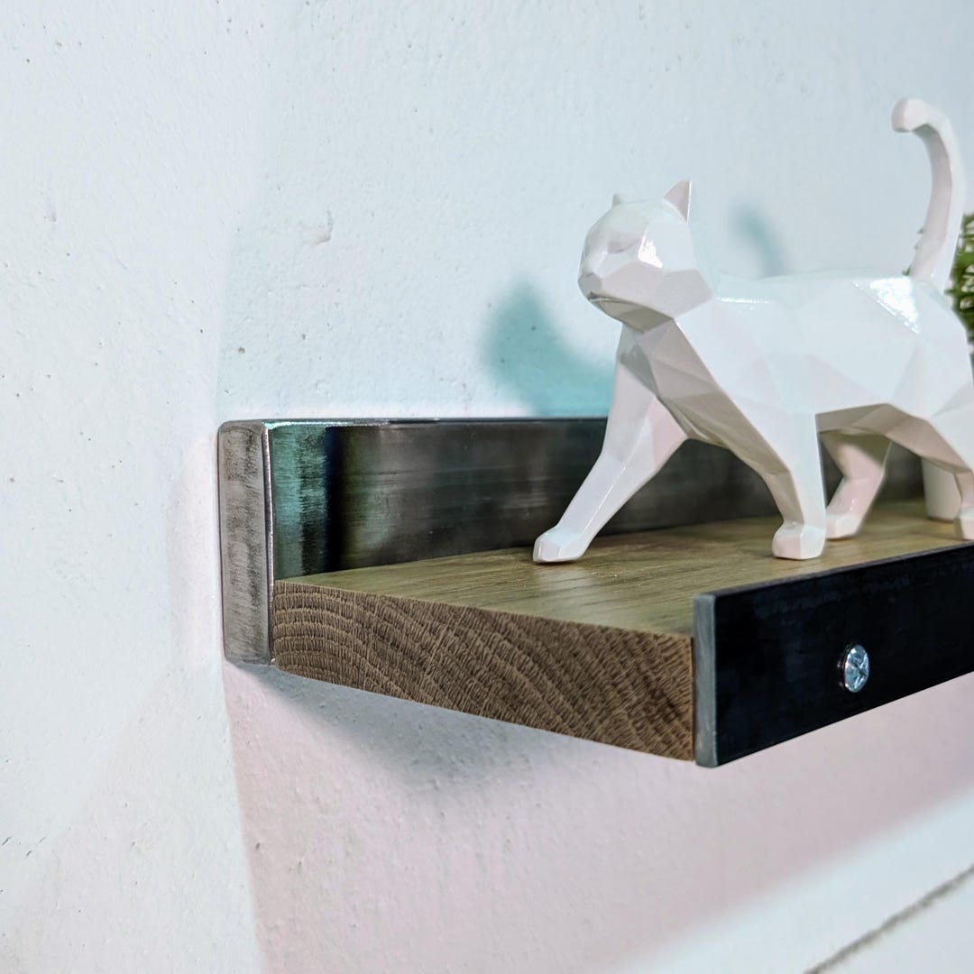 Solid Wood and Metal Picture Ledge Wall Shelf Oak Floating Shelf ...