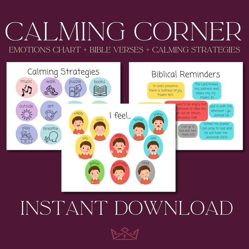 Calming Corner Feelings Poster With Scriptures and Regulation Steps for ...