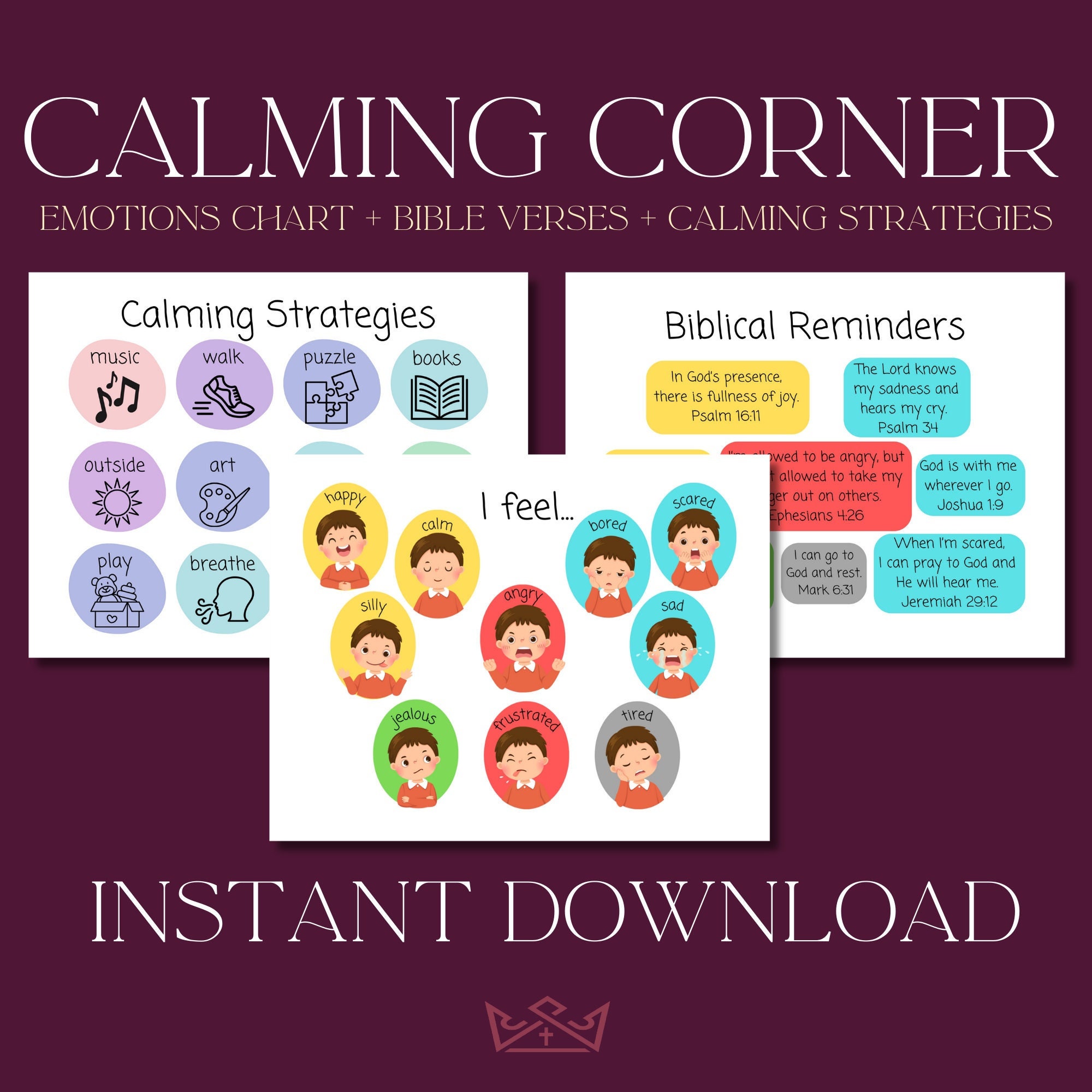 Catholic Calm Down Corner Printable for Kids, Christian Feelings Chart ...