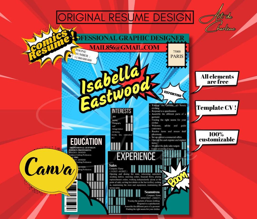 Comic Book Resume, Professional Artistic Resume, Professional Canva ...