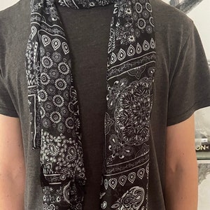 Johnny Depp Inspired Boho Scarf Black Printed Bali Paisley With Tassels ...