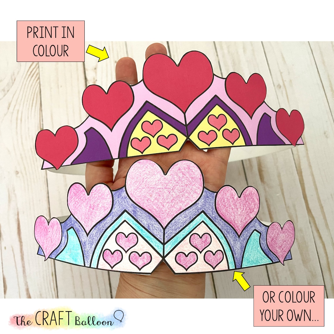 Heart Paper Crown printable Template / Paper Child's Headband Digital ...
