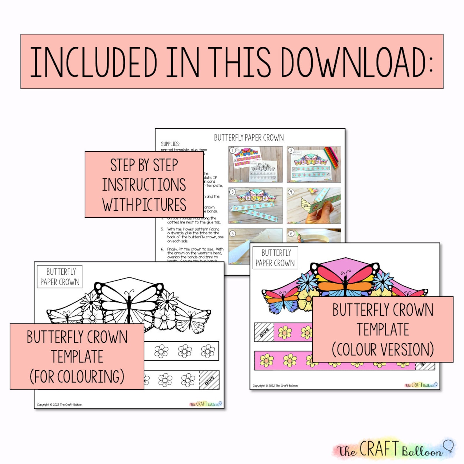 Butterfly Paper Crown (printable Template) / Printable Butterfly ...