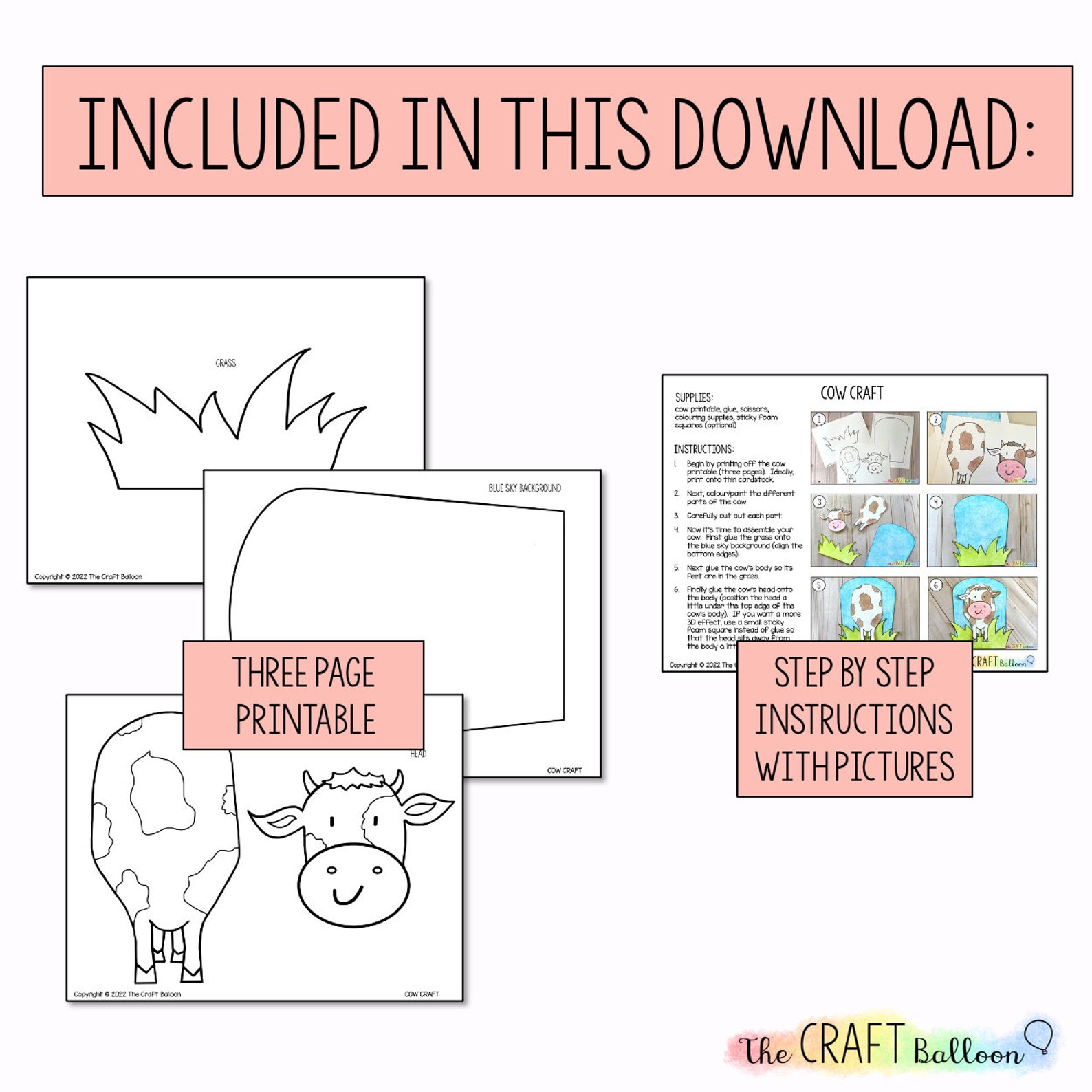 Cow Craft (printable Craft Template) / Printable Kids Craft Digital ...