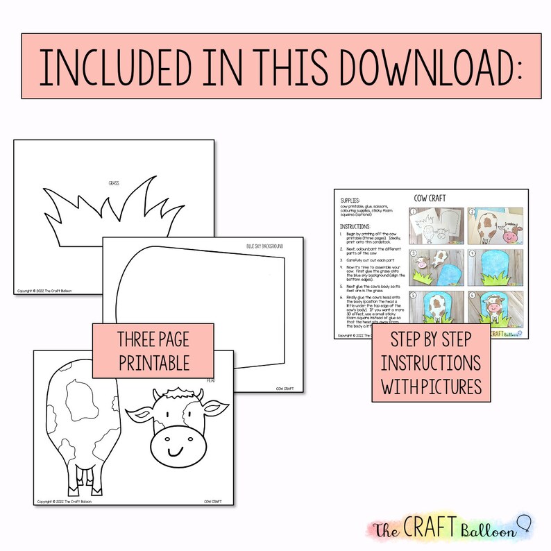 Cow Craft (printable Craft Template) / Printable Kids Craft Digital ...